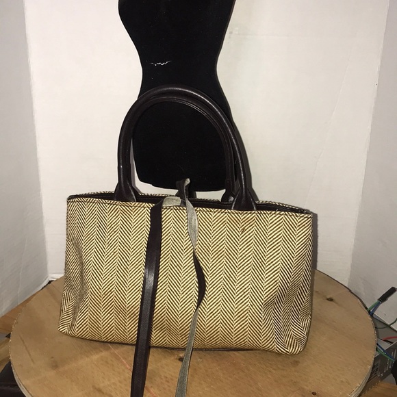 Bags | Estee Lauder Brown Beige Fabric Pvc Small Hand Purse For Women ...